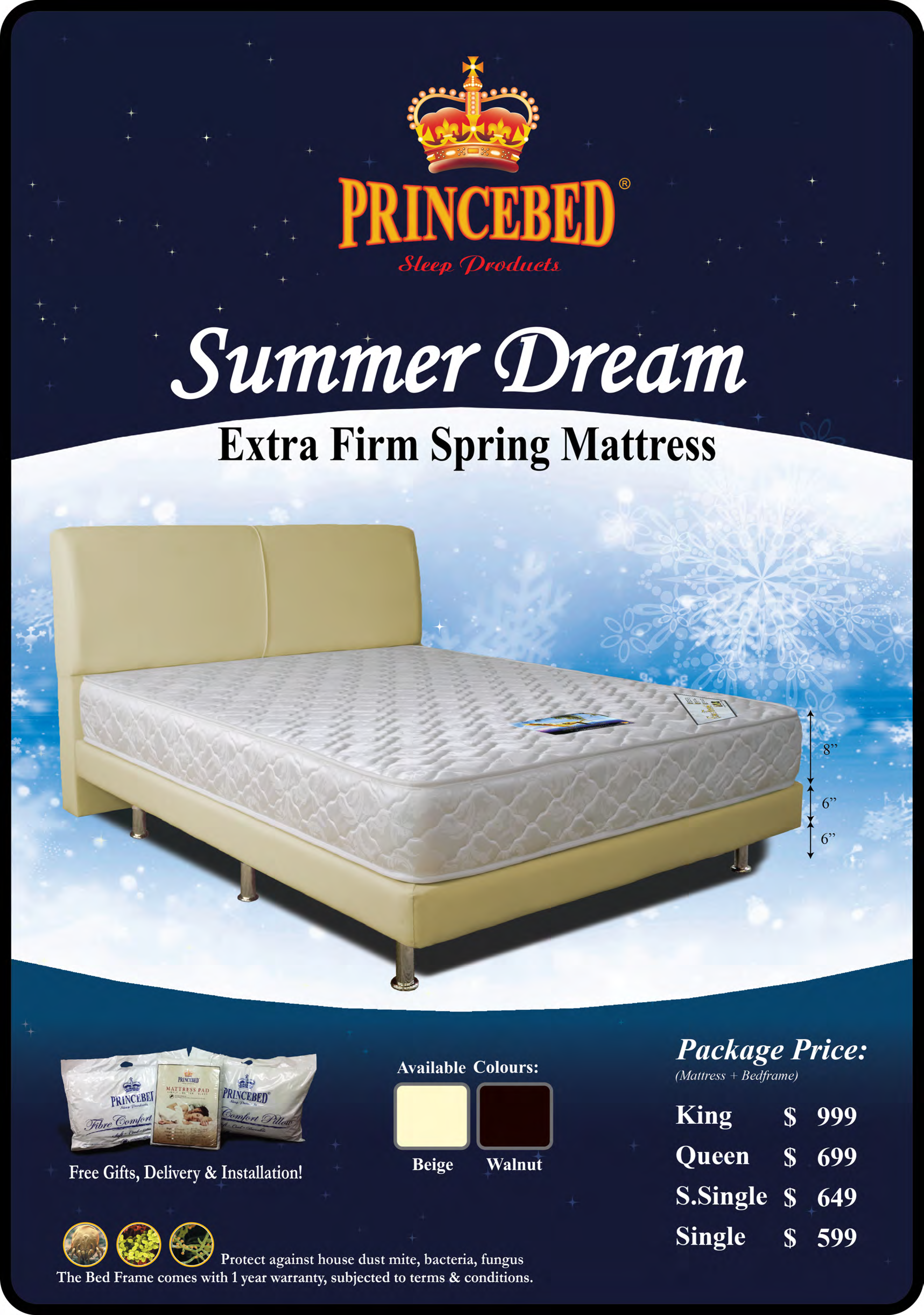 Princebed Summer Dream Spring Mattress + Bedframe Bundle | SGmattress ...